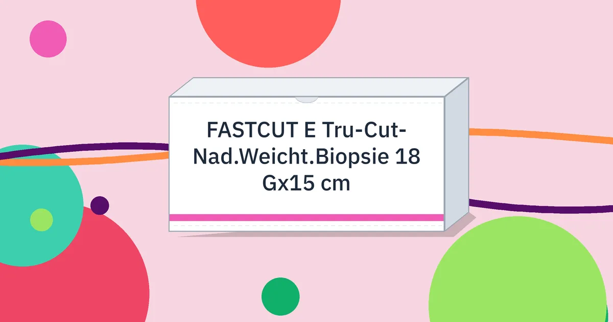 Symbolbild: Packung mit der Aufschrift FASTCUT E Tru-Cut-Nad.Weicht.Biopsie 18 Gx15 cm (PZN 19738820) – Verfügbarkeit und Bezug in Apotheken in Frankfurt am Main
