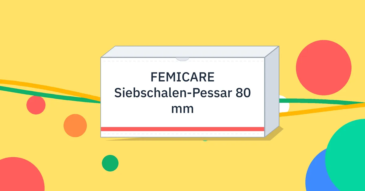 Symbolbild: Packung mit der Aufschrift FEMICARE Siebschalen-Pessar 80 mm (PZN 19336458) – Verfügbarkeit und Bezug in Apotheken in Frankfurt am Main