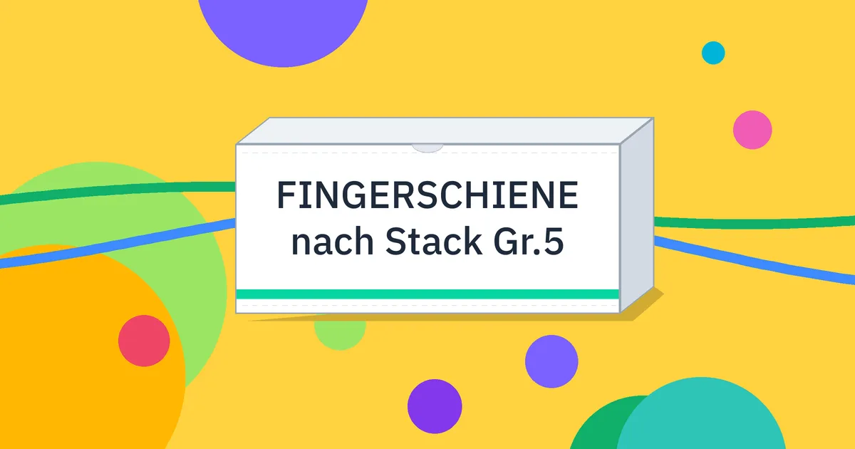 Symbolbild: Packung mit der Aufschrift FINGERSCHIENE nach Stack Gr.5 (PZN 00895184) – Verfügbarkeit und Bezug in Apotheken in Frankfurt am Main