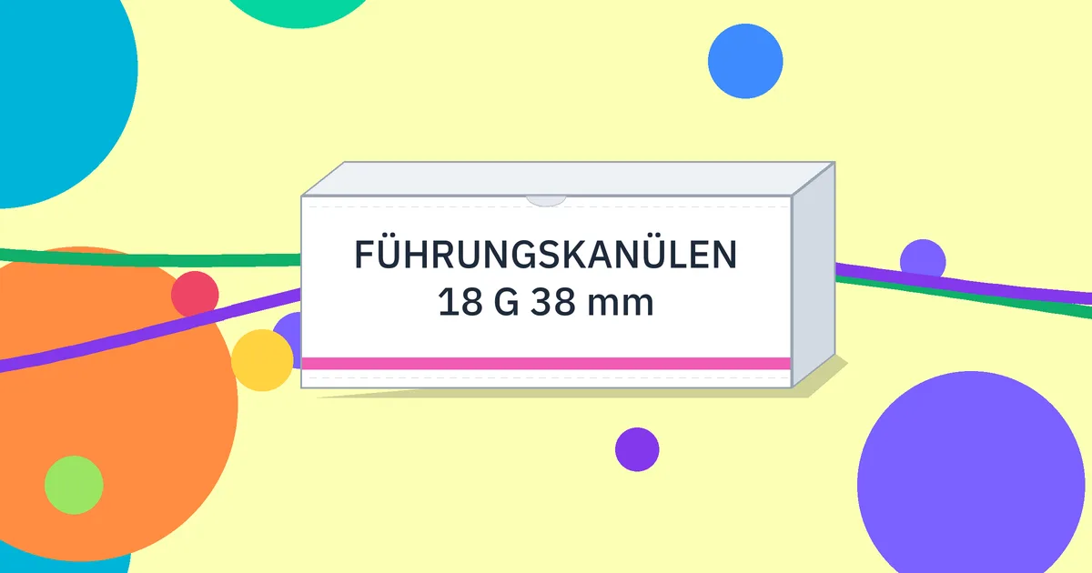 Symbolbild: Packung mit der Aufschrift FÜHRUNGSKANÜLEN 18 G 38 mm (PZN 00856190) – Verfügbarkeit und Bezug in Apotheken in Frankfurt am Main