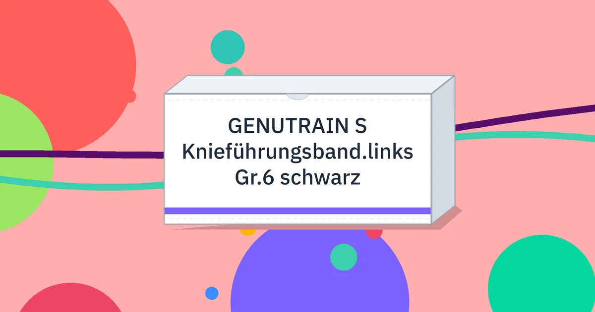 Symbolbild: Packung mit der Aufschrift GENUTRAIN S Knieführungsband.links Gr.6 schwarz (PZN 07552027) – Verfügbarkeit und Bezug in Apotheken in Frankfurt am Main