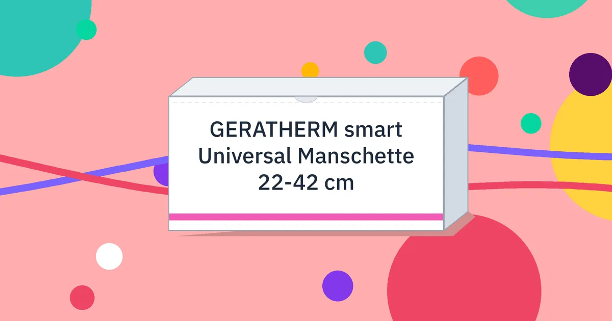 Symbolbild: Packung mit der Aufschrift GERATHERM smart Universal Manschette 22-42 cm (PZN 16753322) – Verfügbarkeit und Bezug in Apotheken in Frankfurt am Main