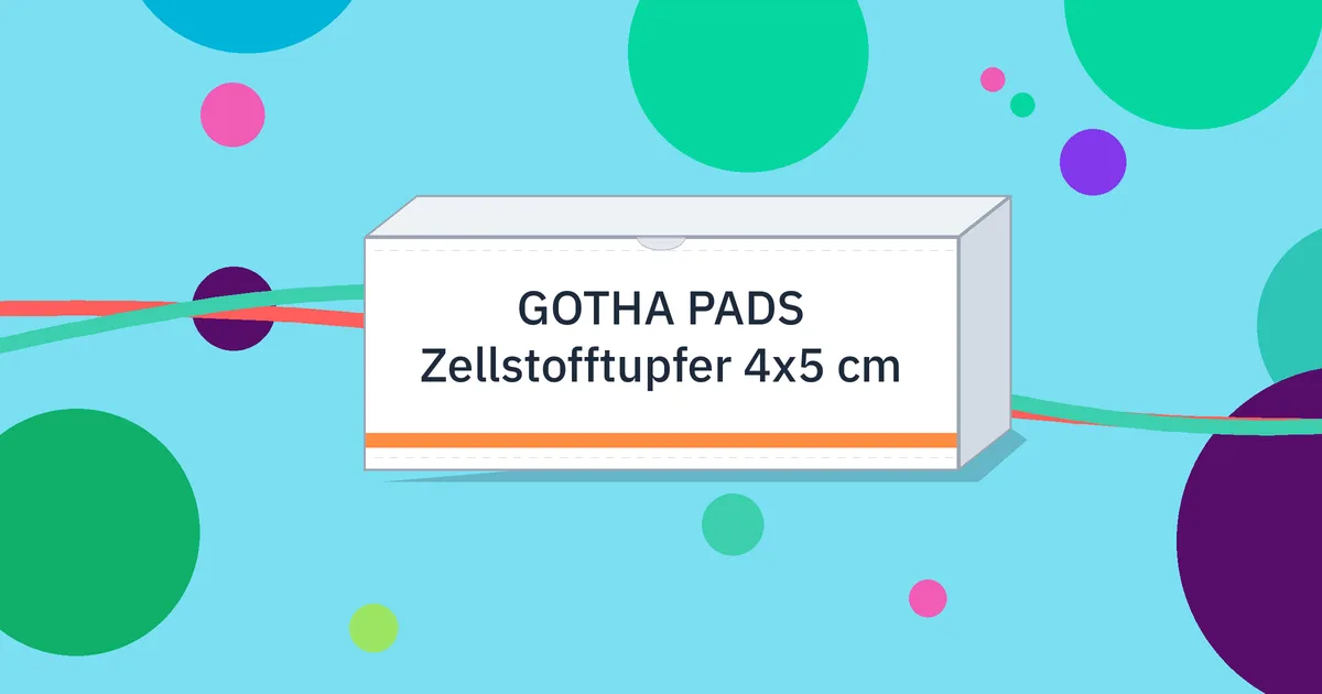 Symbolbild: Packung mit der Aufschrift GOTHA PADS Zellstofftupfer 4x5 cm (PZN 08656059) – Verfügbarkeit und Bezug in Apotheken in Frankfurt am Main