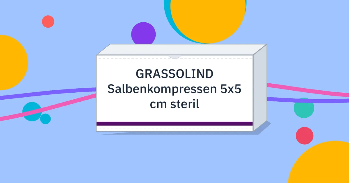 Symbolbild: Packung mit der Aufschrift GRASSOLIND Salbenkompressen 5x5 cm steril (PZN 18095840) – Verfügbarkeit und Bezug in Apotheken in Frankfurt am Main