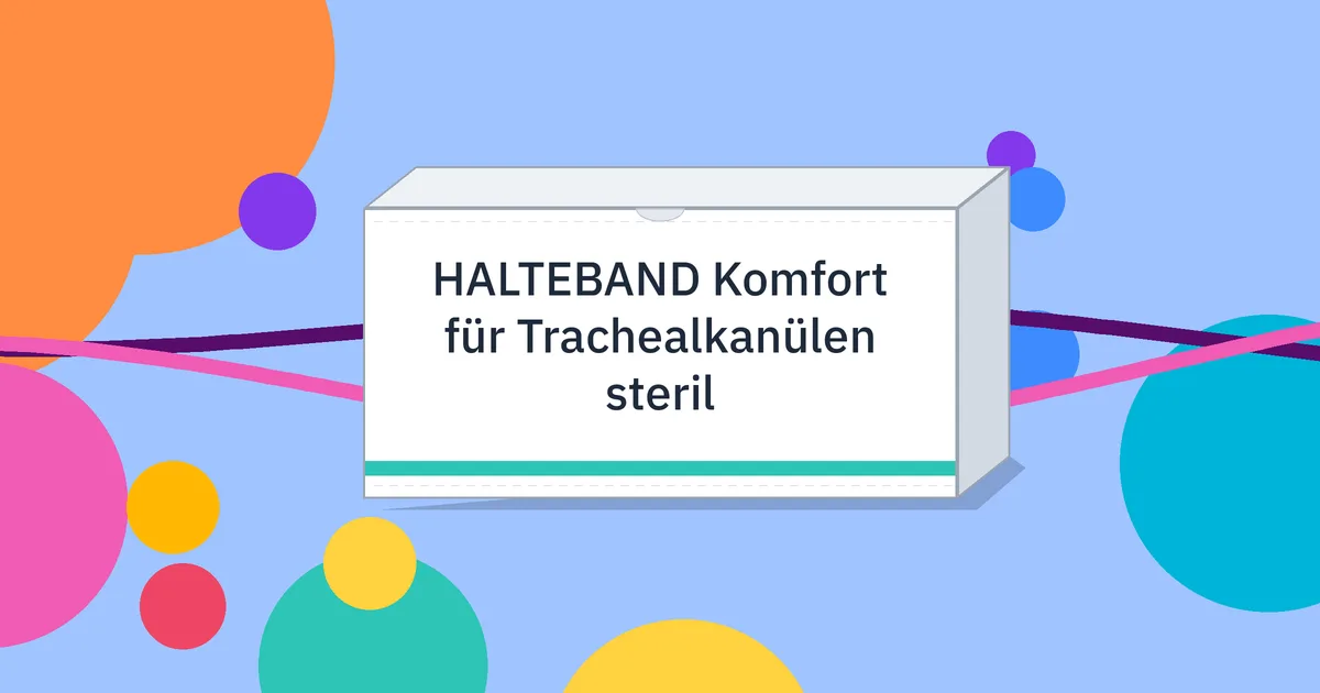 Symbolbild: Packung mit der Aufschrift HALTEBAND Komfort für Trachealkanülen steril (PZN 05033174) – Verfügbarkeit und Bezug in Apotheken in Frankfurt am Main