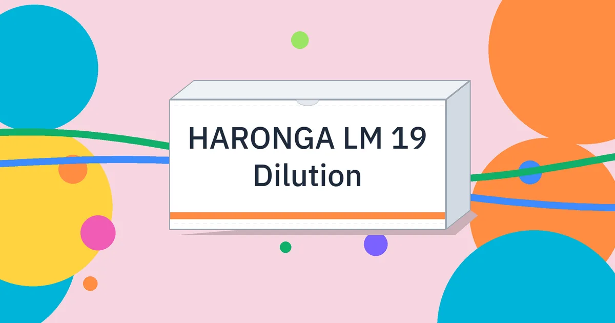 Symbolbild: Packung mit der Aufschrift HARONGA LM 19 Dilution (PZN 13550311) – Verfügbarkeit und Bezug in Apotheken in Frankfurt am Main
