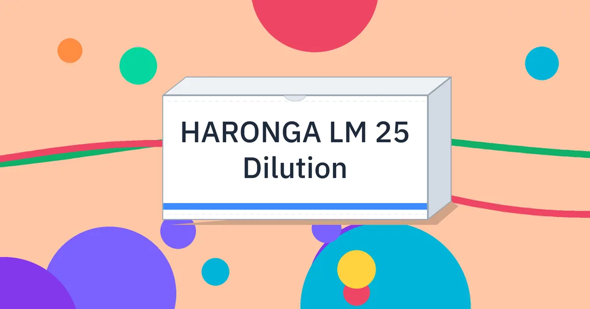 Symbolbild: Packung mit der Aufschrift HARONGA LM 25 Dilution (PZN 13550392) – Verfügbarkeit und Bezug in Apotheken in Frankfurt am Main