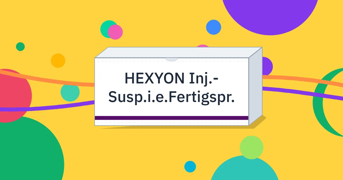 Symbolbild: Packung mit der Aufschrift HEXYON Inj.-Susp.i.e.Fertigspr. (PZN 18400384) – Verfügbarkeit und Bezug in Apotheken in Frankfurt am Main