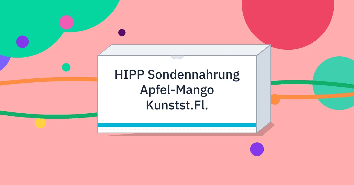 Symbolbild: Packung mit der Aufschrift HIPP Sondennahrung Apfel-Mango Kunstst.Fl. (PZN 12896504) – Verfügbarkeit und Bezug in Apotheken in Frankfurt am Main