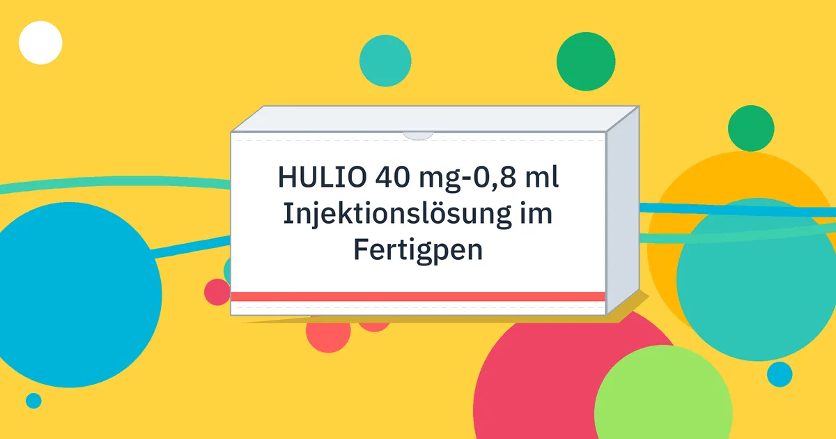 Symbolbild: Packung mit der Aufschrift HULIO 40 mg-0,8 ml Injektionslösung im Fertigpen (PZN 16759508) – Verfügbarkeit und Bezug in Apotheken in Frankfurt am Main
