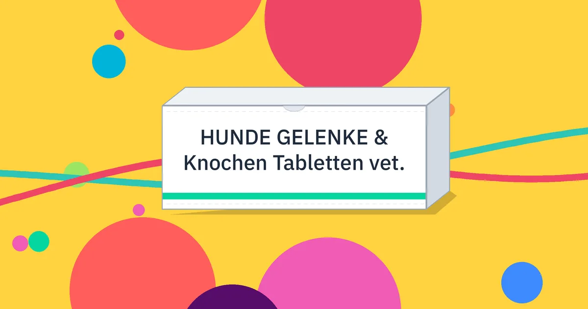 Symbolbild: Packung mit der Aufschrift HUNDE GELENKE & Knochen Tabletten vet. (PZN 19459617) – Verfügbarkeit und Bezug in Apotheken in Frankfurt am Main