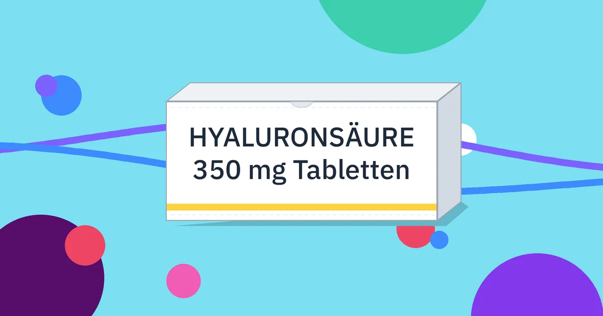 Symbolbild: Packung mit der Aufschrift HYALURONSÄURE 350 mg Tabletten (PZN 16119849) – Verfügbarkeit und Bezug in Apotheken in Frankfurt am Main