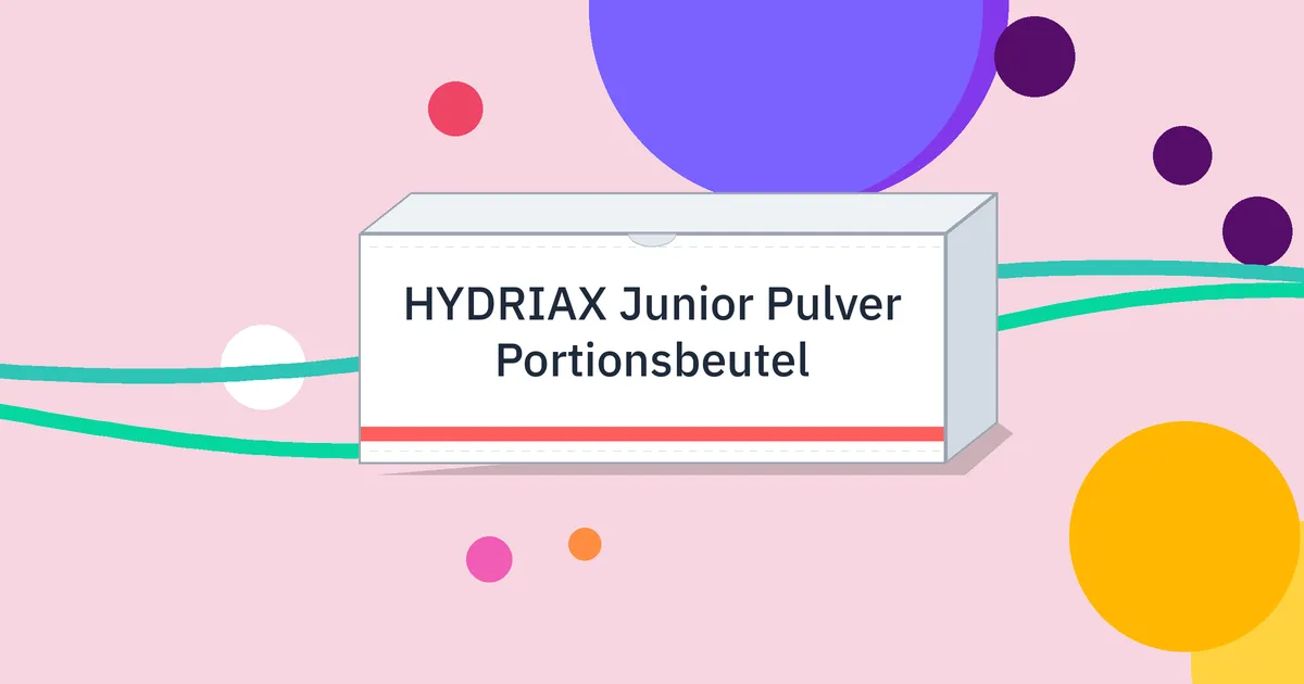 Symbolbild: Packung mit der Aufschrift HYDRIAX Junior Pulver Portionsbeutel (PZN 19871192) – Verfügbarkeit und Bezug in Apotheken in Frankfurt am Main