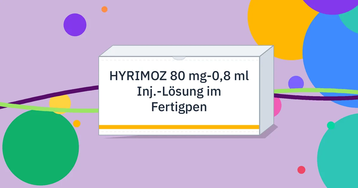 Symbolbild: Packung mit der Aufschrift HYRIMOZ 80 mg-0,8 ml Inj.-Lösung im Fertigpen (PZN 19188845) – Verfügbarkeit und Bezug in Apotheken in Frankfurt am Main