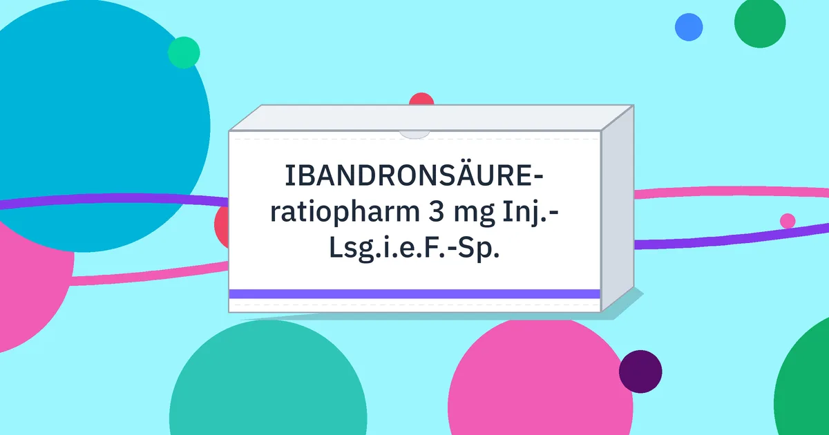 Symbolbild: Packung mit der Aufschrift IBANDRONSÄURE-ratiopharm 3 mg Inj.-Lsg.i.e.F.-Sp. (PZN 09285346) – Verfügbarkeit und Bezug in Apotheken in Frankfurt am Main