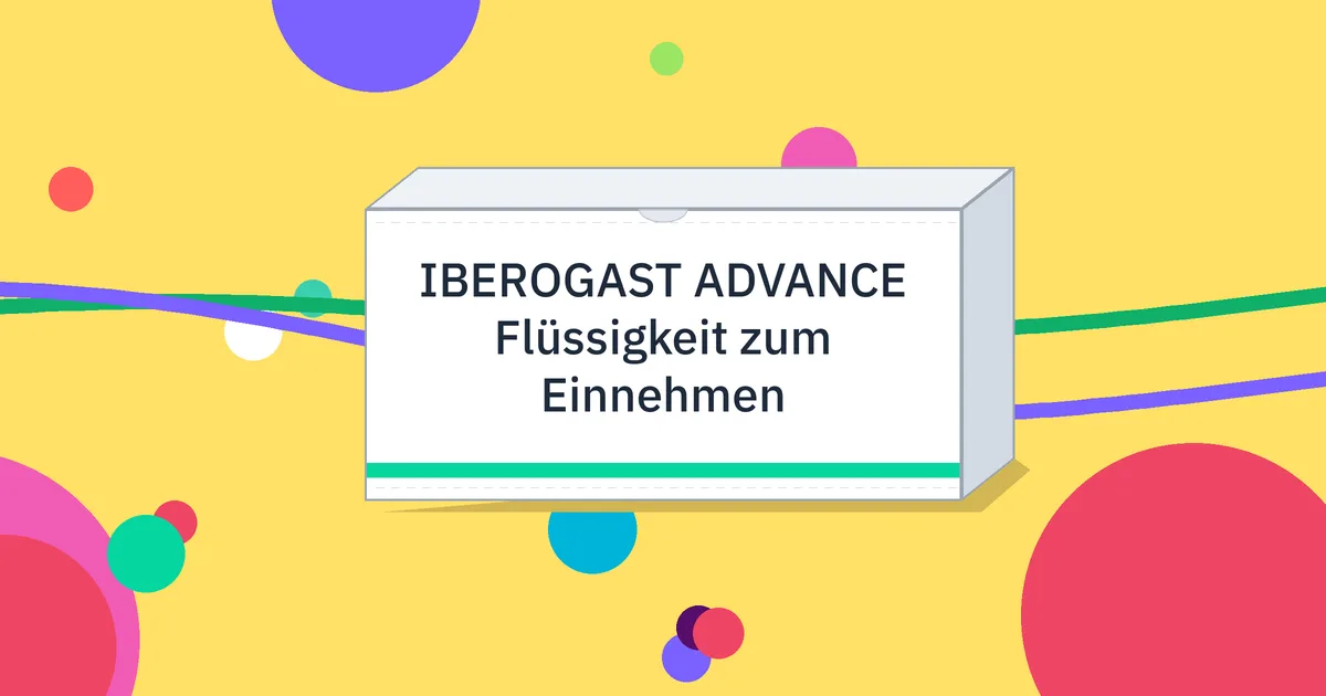 Symbolbild: Packung mit der Aufschrift IBEROGAST ADVANCE Flüssigkeit zum Einnehmen (PZN 16507592) – Verfügbarkeit und Bezug in Apotheken in Frankfurt am Main