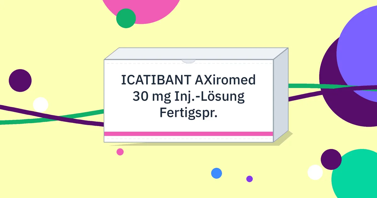 Symbolbild: Packung mit der Aufschrift ICATIBANT AXiromed 30 mg Inj.-Lösung Fertigspr. (PZN 18058879) – Verfügbarkeit und Bezug in Apotheken in Frankfurt am Main
