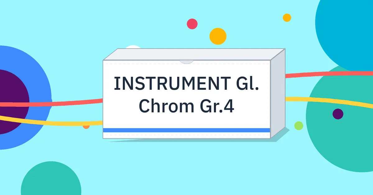 Symbolbild: Packung mit der Aufschrift INSTRUMENT Gl. Chrom Gr.4 (PZN 02008454) – Verfügbarkeit und Bezug in Apotheken in Frankfurt am Main