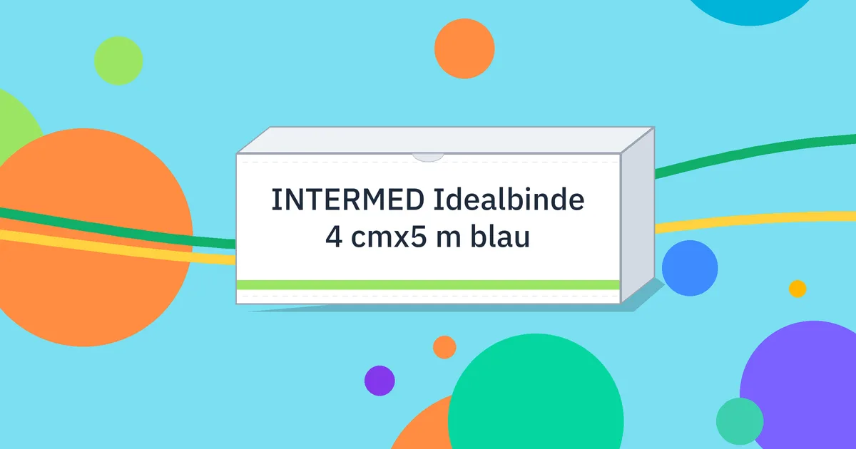 Symbolbild: Packung mit der Aufschrift INTERMED Idealbinde 4 cmx5 m blau (PZN 00044517) – Verfügbarkeit und Bezug in Apotheken in Frankfurt am Main