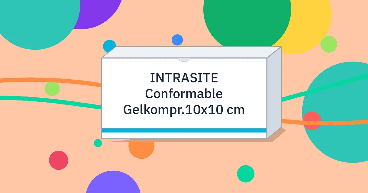 Symbolbild: Packung mit der Aufschrift INTRASITE Conformable Gelkompr.10x10 cm (PZN 03004139) – Verfügbarkeit und Bezug in Apotheken in Frankfurt am Main