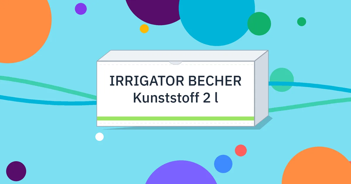 Symbolbild: Packung mit der Aufschrift IRRIGATOR BECHER Kunststoff 2 l (PZN 01963568) – Verfügbarkeit und Bezug in Apotheken in Frankfurt am Main