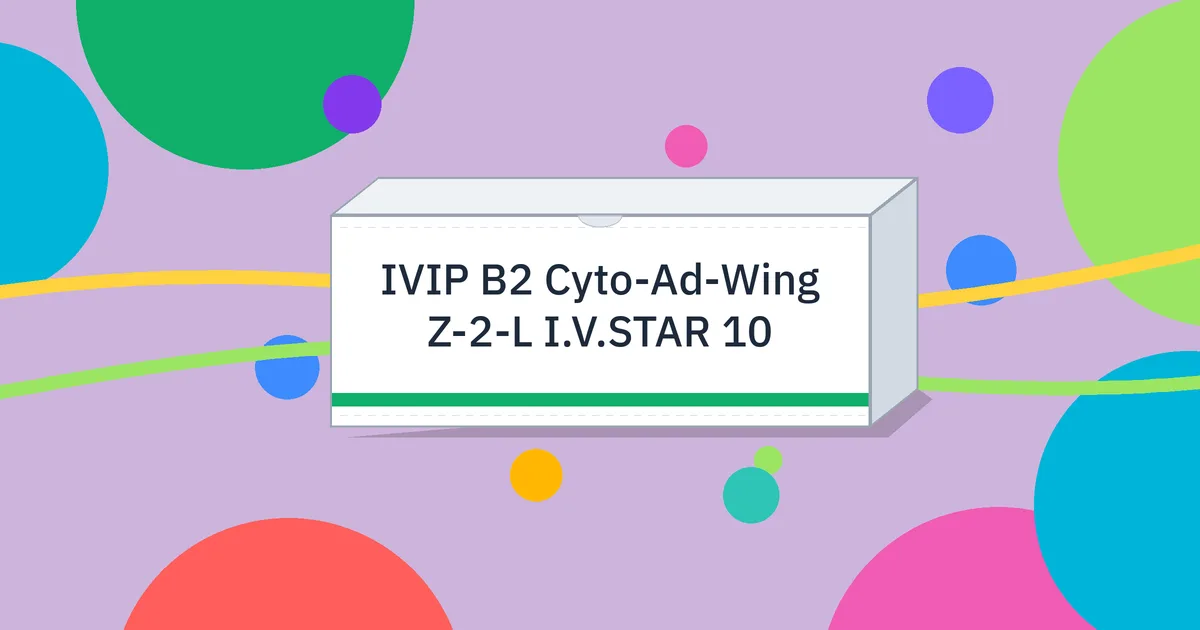 Symbolbild: Packung mit der Aufschrift IVIP B2 Cyto-Ad-Wing Z-2-L I.V.STAR 10 (PZN 19234545) – Verfügbarkeit und Bezug in Apotheken in Frankfurt am Main