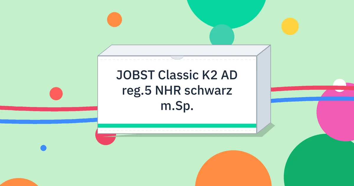 Symbolbild: Packung mit der Aufschrift JOBST Classic K2 AD reg.5 NHR schwarz m.Sp. (PZN 13061960) – Verfügbarkeit und Bezug in Apotheken in Frankfurt am Main