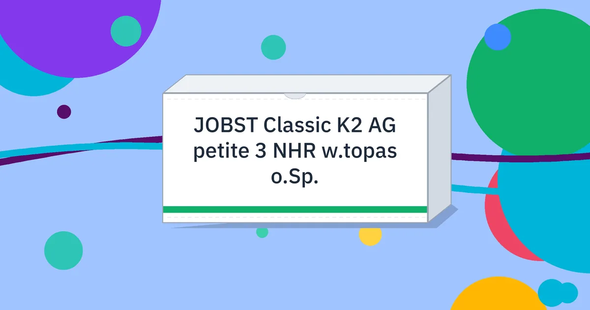 Symbolbild: Packung mit der Aufschrift JOBST Classic K2 AG petite 3 NHR w.topas o.Sp. (PZN 13063404) – Verfügbarkeit und Bezug in Apotheken in Frankfurt am Main