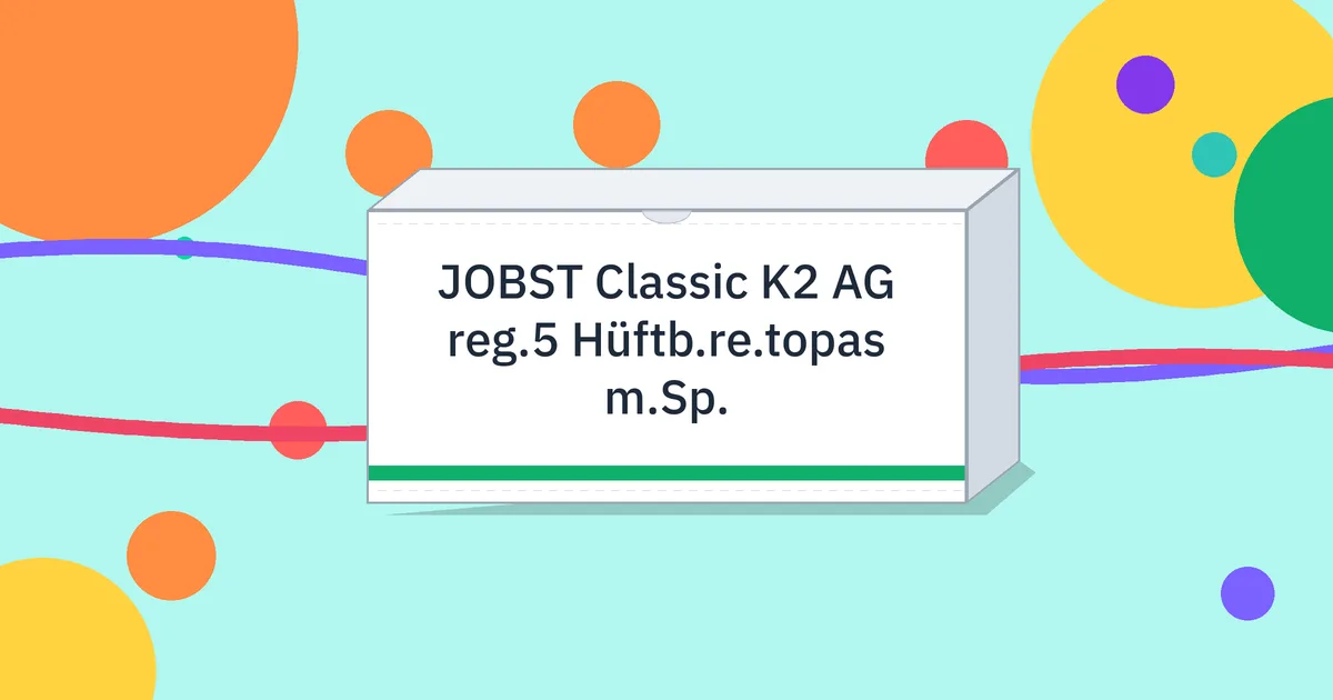 Symbolbild: Packung mit der Aufschrift JOBST Classic K2 AG reg.5 Hüftb.re.topas m.Sp. (PZN 13067230) – Verfügbarkeit und Bezug in Apotheken in Frankfurt am Main