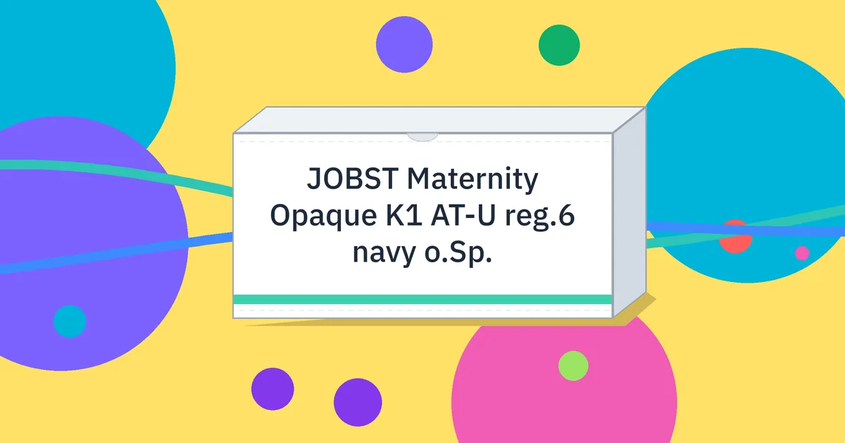 Symbolbild: Packung mit der Aufschrift JOBST Maternity Opaque K1 AT-U reg.6 navy o.Sp. (PZN 15859917) – Verfügbarkeit und Bezug in Apotheken in Frankfurt am Main