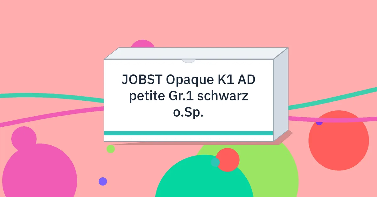 Symbolbild: Packung mit der Aufschrift JOBST Opaque K1 AD petite Gr.1 schwarz o.Sp. (PZN 13080710) – Verfügbarkeit und Bezug in Apotheken in Frankfurt am Main