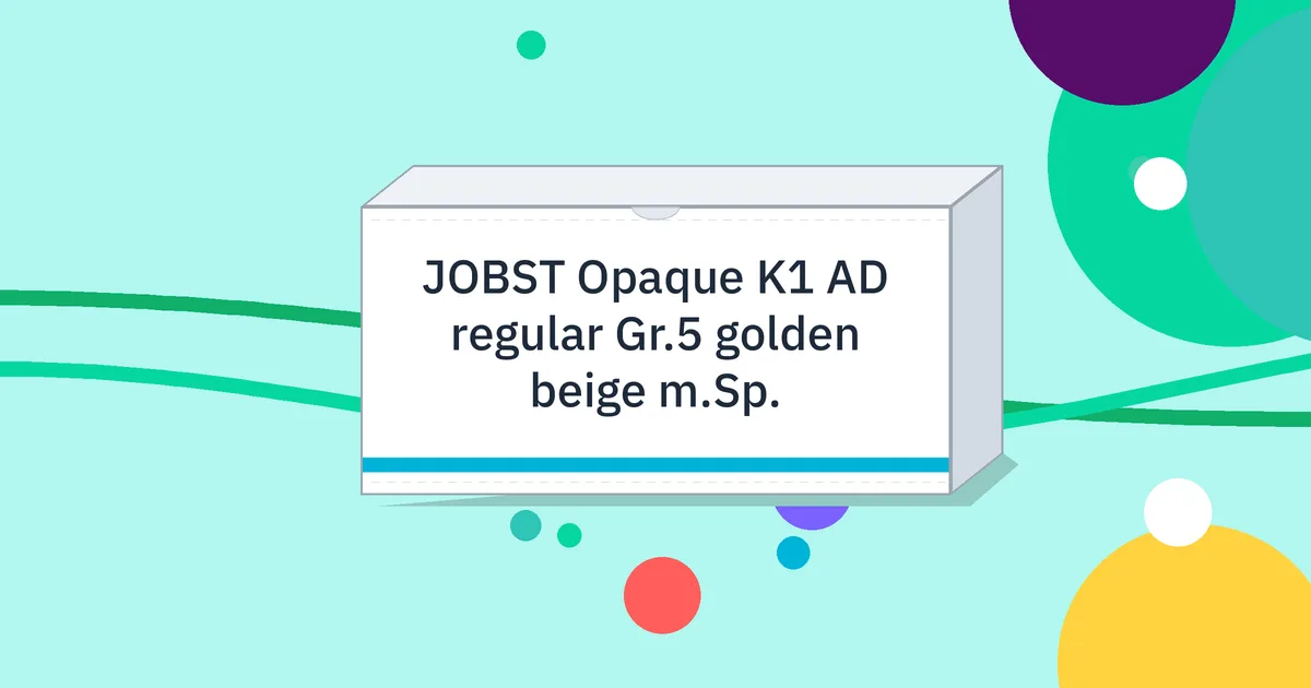 Symbolbild: Packung mit der Aufschrift JOBST Opaque K1 AD regular Gr.5 golden beige m.Sp. (PZN 16262630) – Verfügbarkeit und Bezug in Apotheken in Frankfurt am Main