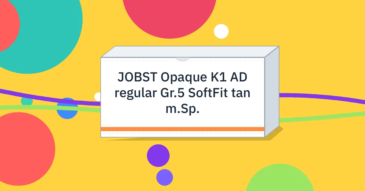 Symbolbild: Packung mit der Aufschrift JOBST Opaque K1 AD regular Gr.5 SoftFit tan m.Sp. (PZN 16263138) – Verfügbarkeit und Bezug in Apotheken in Frankfurt am Main