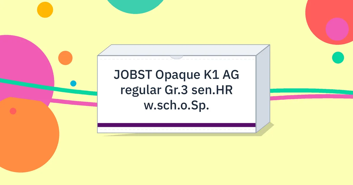Symbolbild: Packung mit der Aufschrift JOBST Opaque K1 AG regular Gr.3 sen.HR w.sch.o.Sp. (PZN 13096510) – Verfügbarkeit und Bezug in Apotheken in Frankfurt am Main