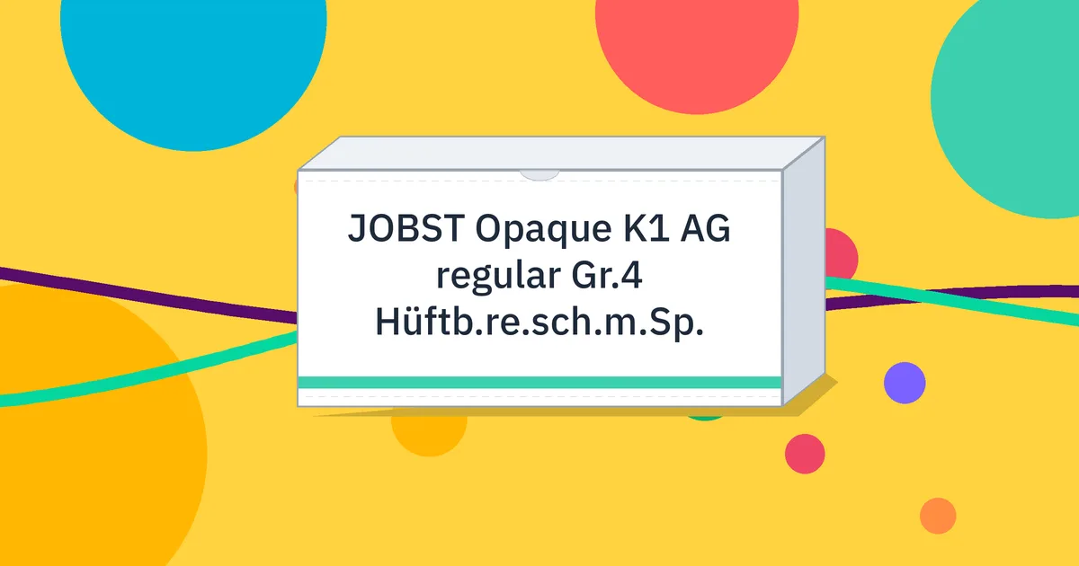 Symbolbild: Packung mit der Aufschrift JOBST Opaque K1 AG regular Gr.4 Hüftb.re.sch.m.Sp. (PZN 13101352) – Verfügbarkeit und Bezug in Apotheken in Frankfurt am Main