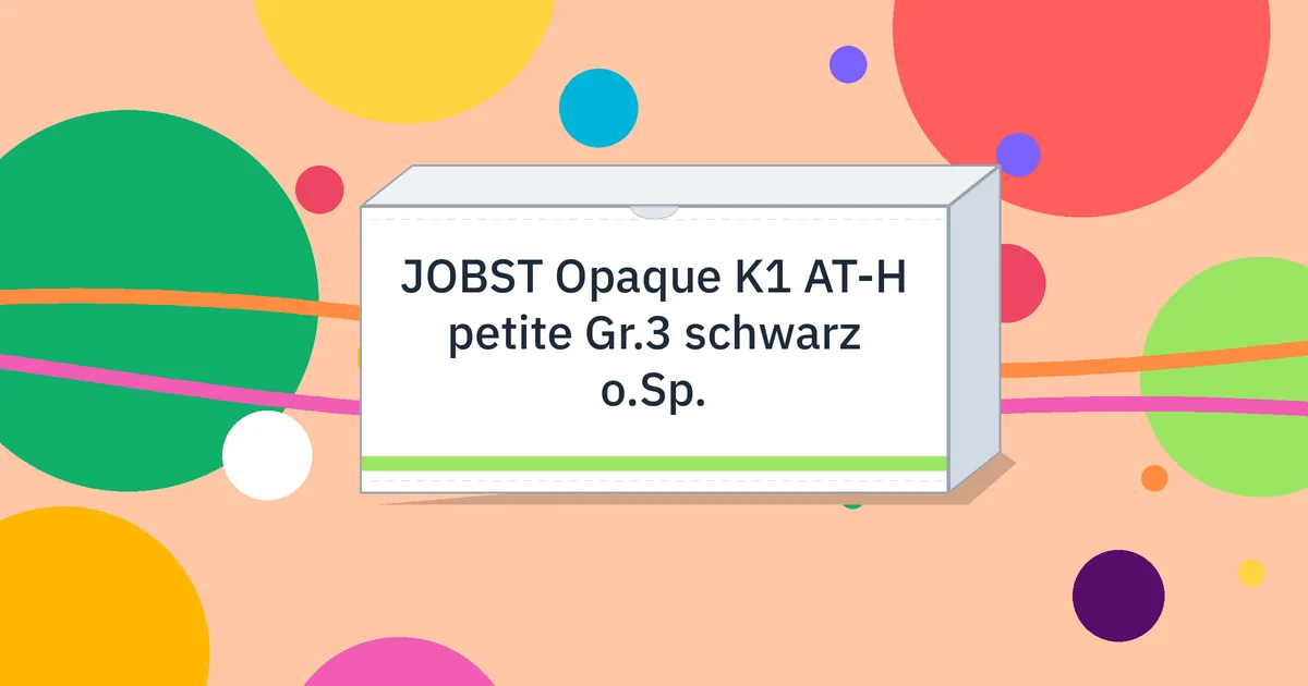Symbolbild: Packung mit der Aufschrift JOBST Opaque K1 AT-H petite Gr.3 schwarz o.Sp. (PZN 13102475) – Verfügbarkeit und Bezug in Apotheken in Frankfurt am Main