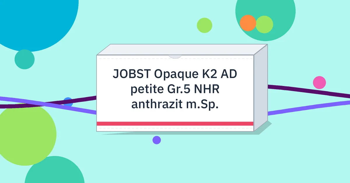 Symbolbild: Packung mit der Aufschrift JOBST Opaque K2 AD petite Gr.5 NHR anthrazit m.Sp. (PZN 16279501) – Verfügbarkeit und Bezug in Apotheken in Frankfurt am Main