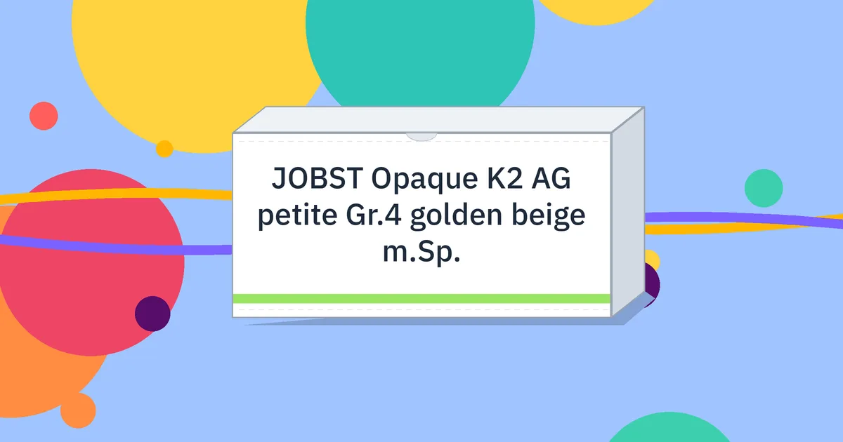 Symbolbild: Packung mit der Aufschrift JOBST Opaque K2 AG petite Gr.4 golden beige m.Sp. (PZN 16283804) – Verfügbarkeit und Bezug in Apotheken in Frankfurt am Main