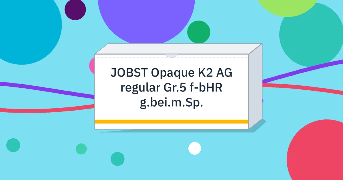 Symbolbild: Packung mit der Aufschrift JOBST Opaque K2 AG regular Gr.5 f-bHR g.bei.m.Sp. (PZN 16280119) – Verfügbarkeit und Bezug in Apotheken in Frankfurt am Main
