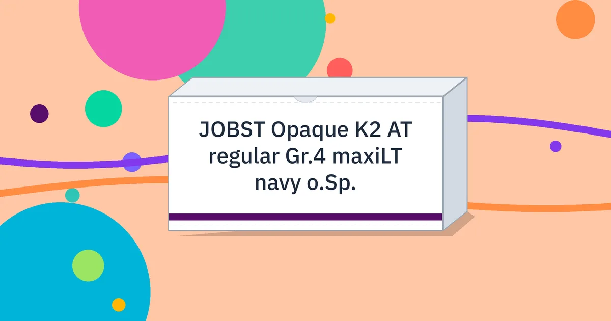 Symbolbild: Packung mit der Aufschrift JOBST Opaque K2 AT regular Gr.4 maxiLT navy o.Sp. (PZN 13122012) – Verfügbarkeit und Bezug in Apotheken in Frankfurt am Main