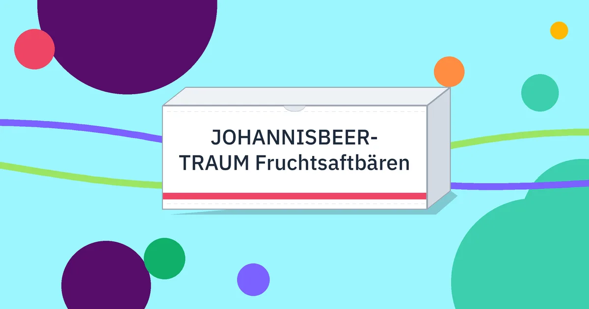 Symbolbild: Packung mit der Aufschrift JOHANNISBEER-TRAUM Fruchtsaftbären (PZN 13246694) – Verfügbarkeit und Bezug in Apotheken in Frankfurt am Main