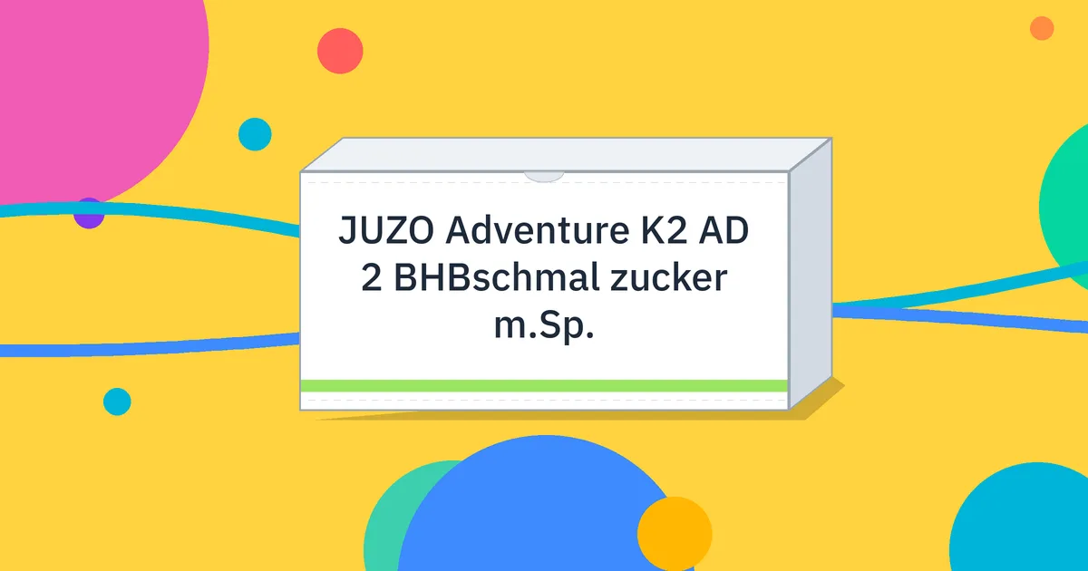 Symbolbild: Packung mit der Aufschrift JUZO Adventure K2 AD 2 BHBschmal zucker m.Sp. (PZN 16343156) – Verfügbarkeit und Bezug in Apotheken in Frankfurt am Main