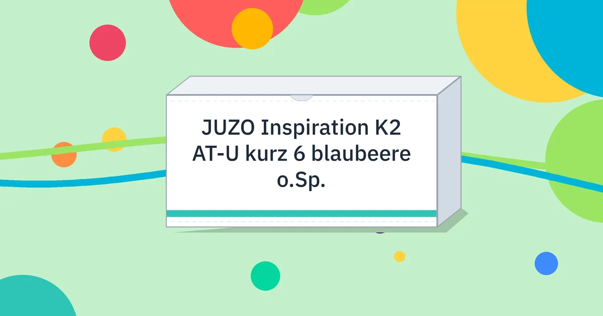 Symbolbild: Packung mit der Aufschrift JUZO Inspiration K2 AT-U kurz 6 blaubeere o.Sp. (PZN 14929544) – Verfügbarkeit und Bezug in Apotheken in Frankfurt am Main