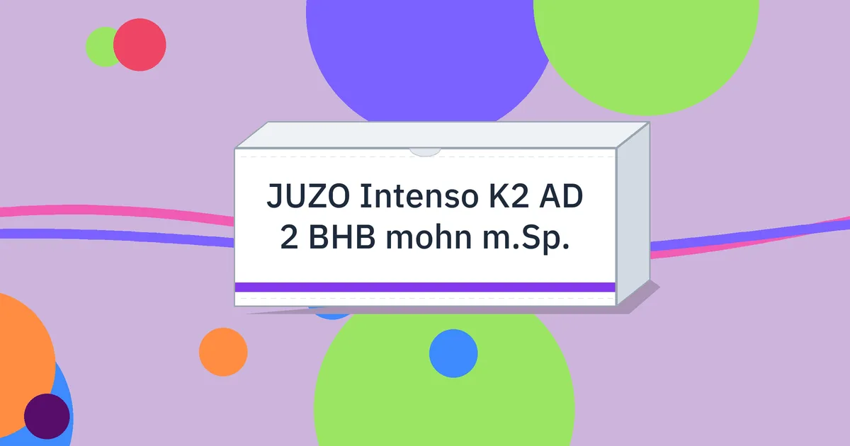 Symbolbild: Packung mit der Aufschrift JUZO Intenso K2 AD 2 BHB mohn m.Sp. (PZN 18613507) – Verfügbarkeit und Bezug in Apotheken in Frankfurt am Main