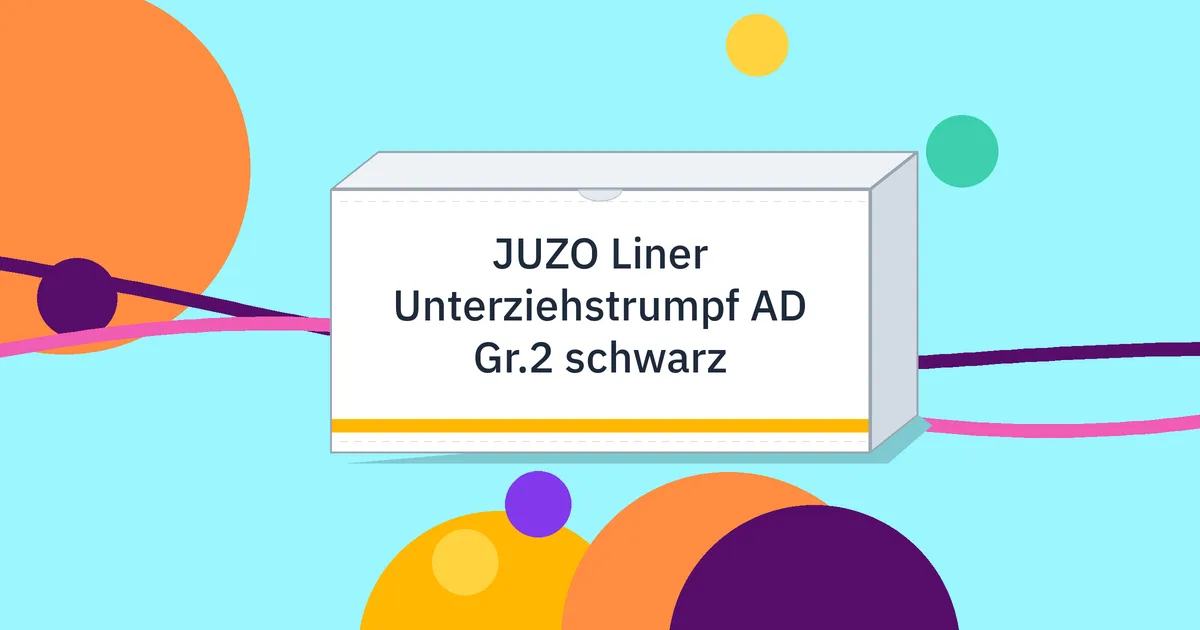 Symbolbild: Packung mit der Aufschrift JUZO Liner Unterziehstrumpf AD Gr.2 schwarz (PZN 13580306) – Verfügbarkeit und Bezug in Apotheken in Frankfurt am Main