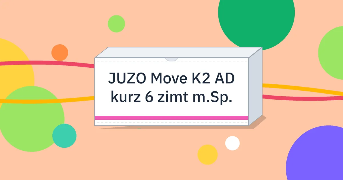 Symbolbild: Packung mit der Aufschrift JUZO Move K2 AD kurz 6 zimt m.Sp. (PZN 18508532) – Verfügbarkeit und Bezug in Apotheken in Frankfurt am Main