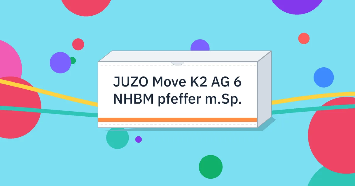 Symbolbild: Packung mit der Aufschrift JUZO Move K2 AG 6 NHBM pfeffer m.Sp. (PZN 16642338) – Verfügbarkeit und Bezug in Apotheken in Frankfurt am Main