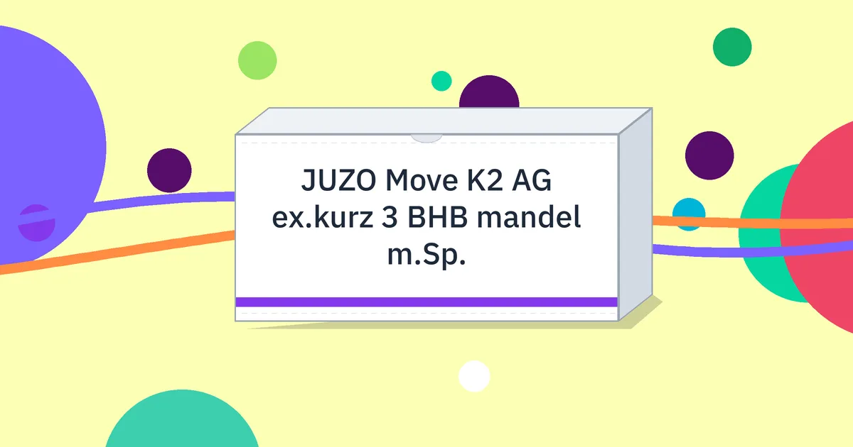 Symbolbild: Packung mit der Aufschrift JUZO Move K2 AG ex.kurz 3 BHB mandel m.Sp. (PZN 16637484) – Verfügbarkeit und Bezug in Apotheken in Frankfurt am Main