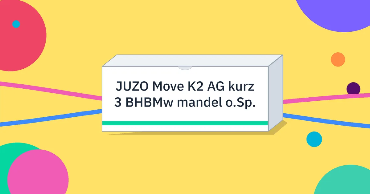Symbolbild: Packung mit der Aufschrift JUZO Move K2 AG kurz 3 BHBMw mandel o.Sp. (PZN 16649524) – Verfügbarkeit und Bezug in Apotheken in Frankfurt am Main