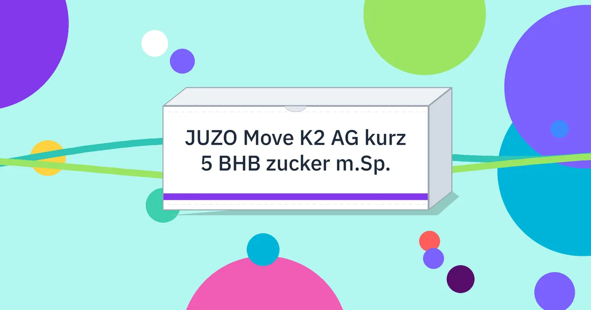Symbolbild: Packung mit der Aufschrift JUZO Move K2 AG kurz 5 BHB zucker m.Sp. (PZN 18528090) – Verfügbarkeit und Bezug in Apotheken in Frankfurt am Main